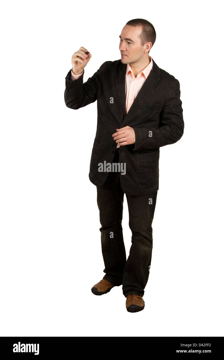 man in a suit with a marker on a light background Stock Photo - Alamy