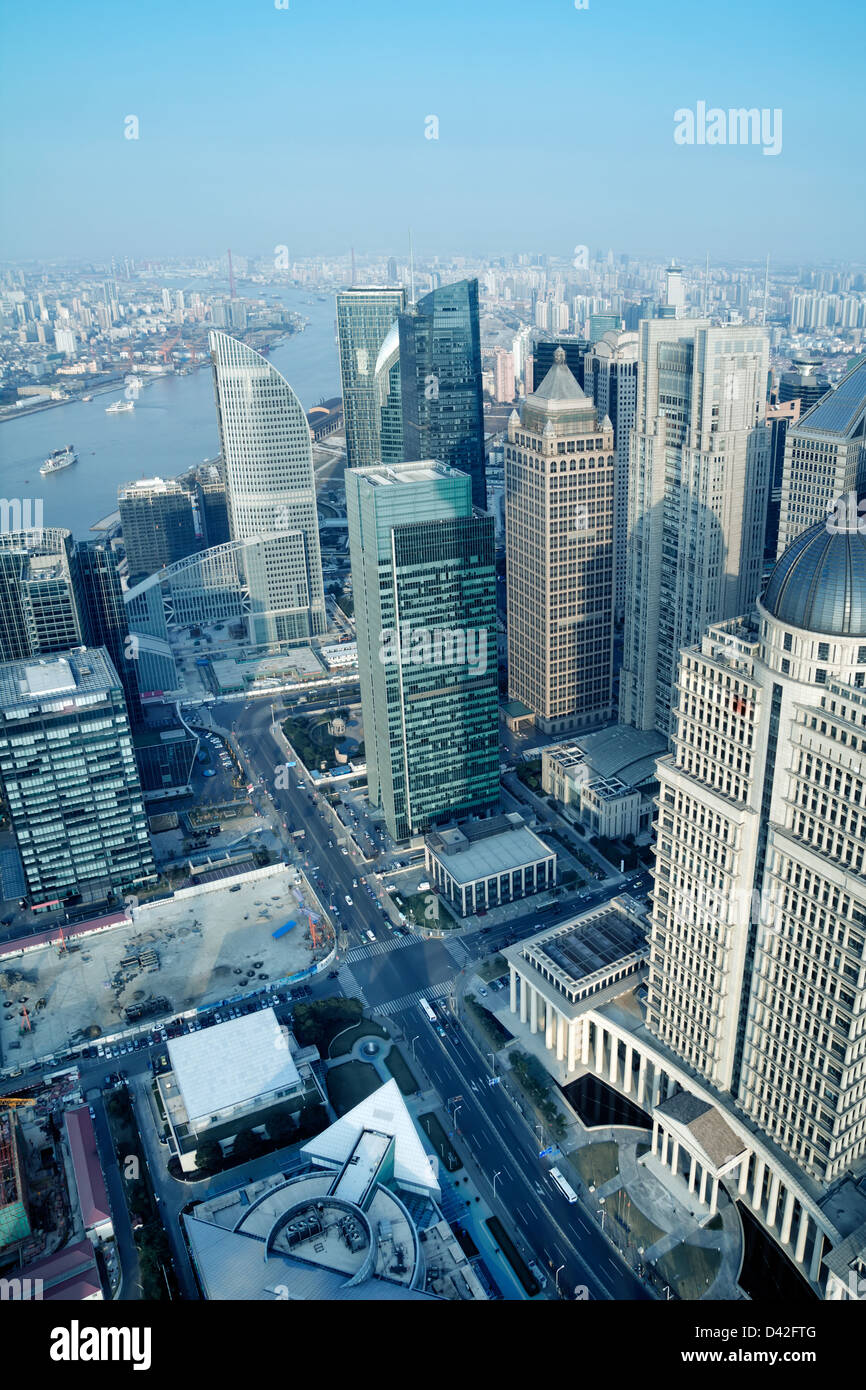 China Shanghai the huangpu river and Pudong skyline at sunset Stock ...