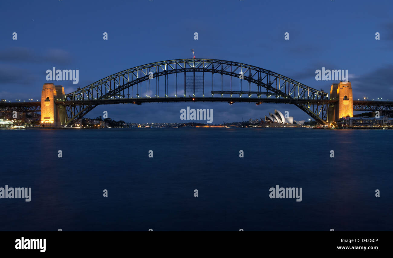 Sydney, Australia, a view over the bay of Port Jackson at night Stock ...