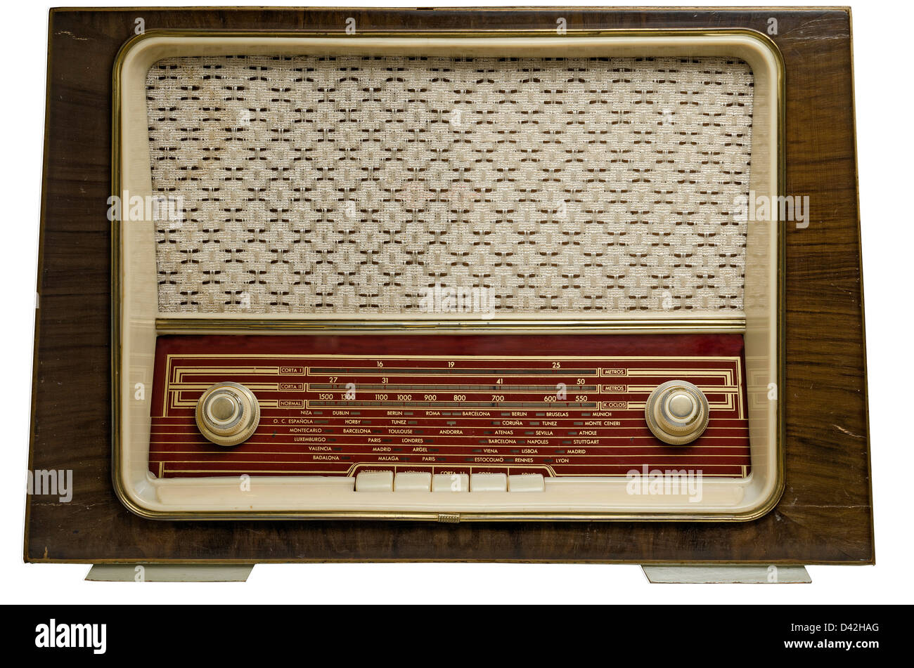 Ancient radio, 50's, isolated on white background Stock Photo - Alamy