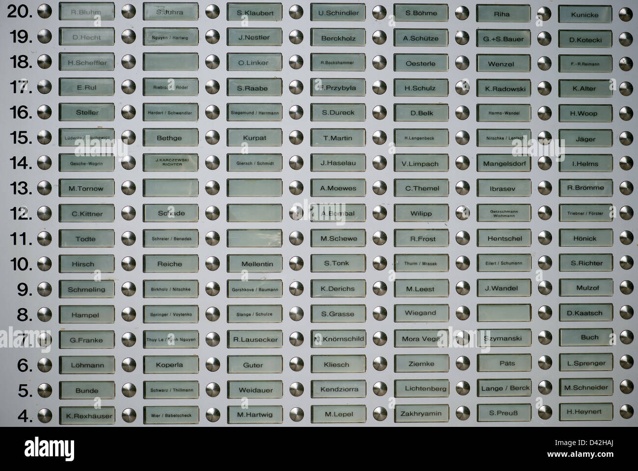 Berlin, Germany, nameplates of a residential building in Marzahn Stock ...