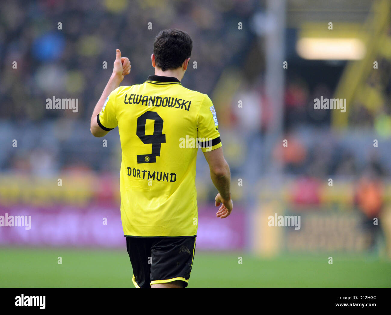 Dortmund's Robert Lewandowski gives thumbs up after the German ...