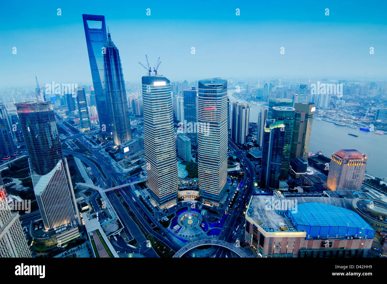 China Shanghai the huangpu river and Pudong skyline at sunset Stock ...