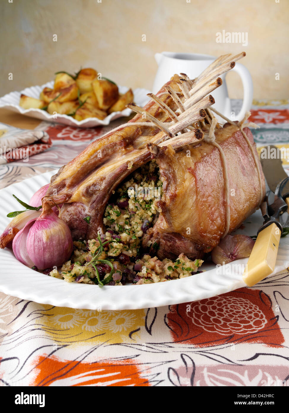 Roast rack of lamb main meals Stock Photo - Alamy