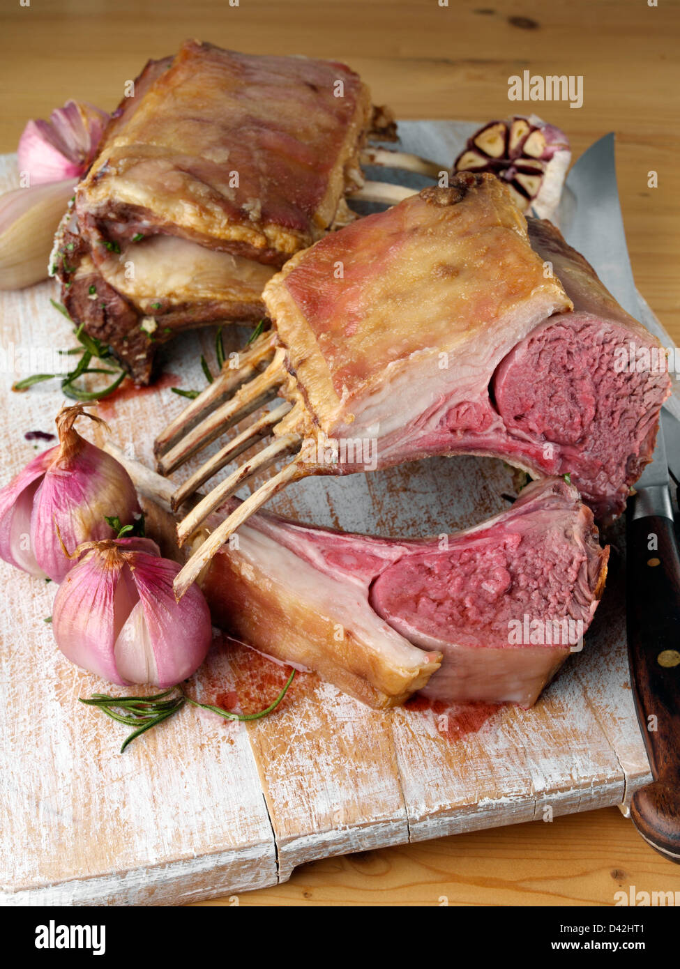 Roast rack of lamb main meals Stock Photo - Alamy