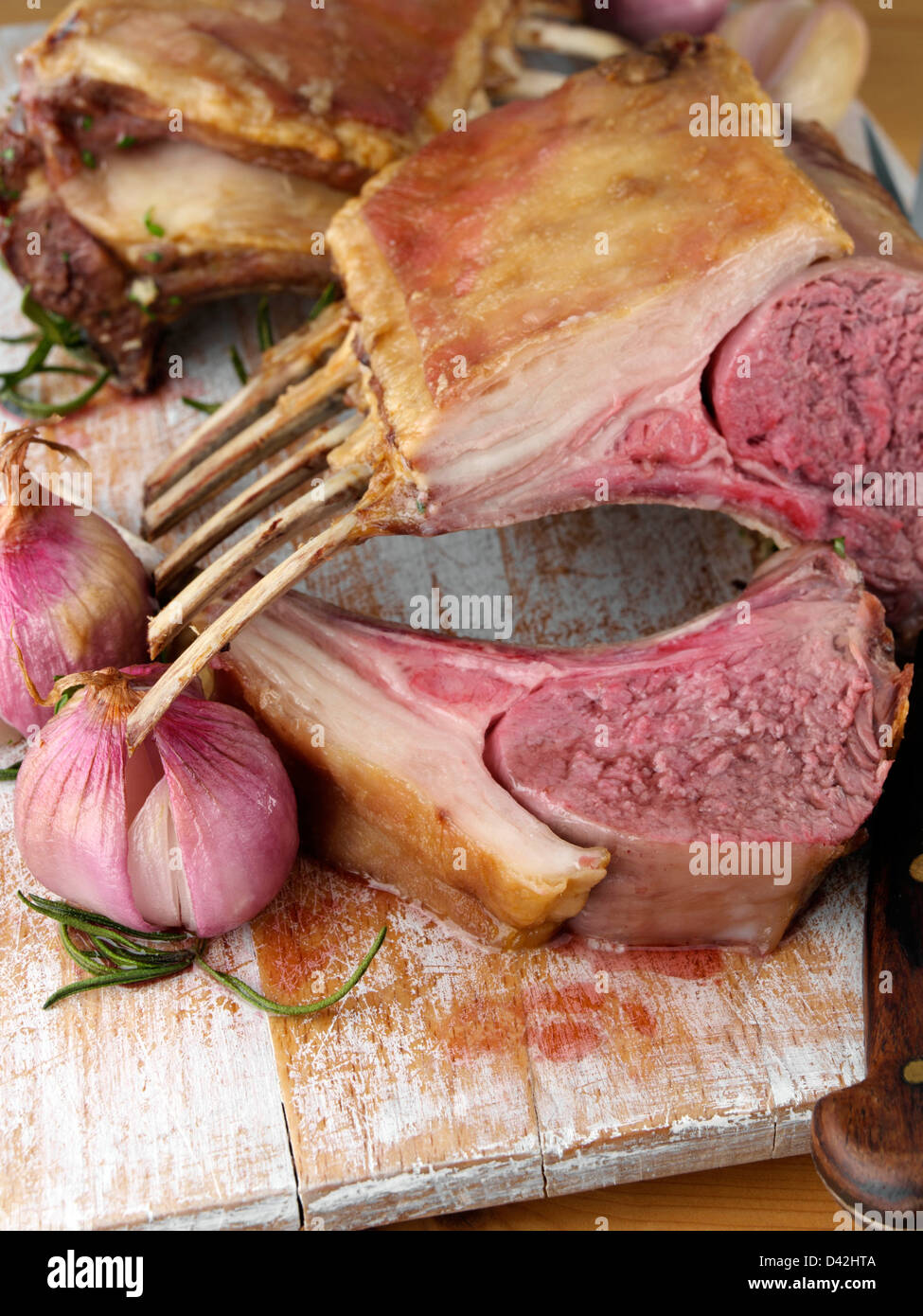 Roast rack of lamb main meals Stock Photo - Alamy