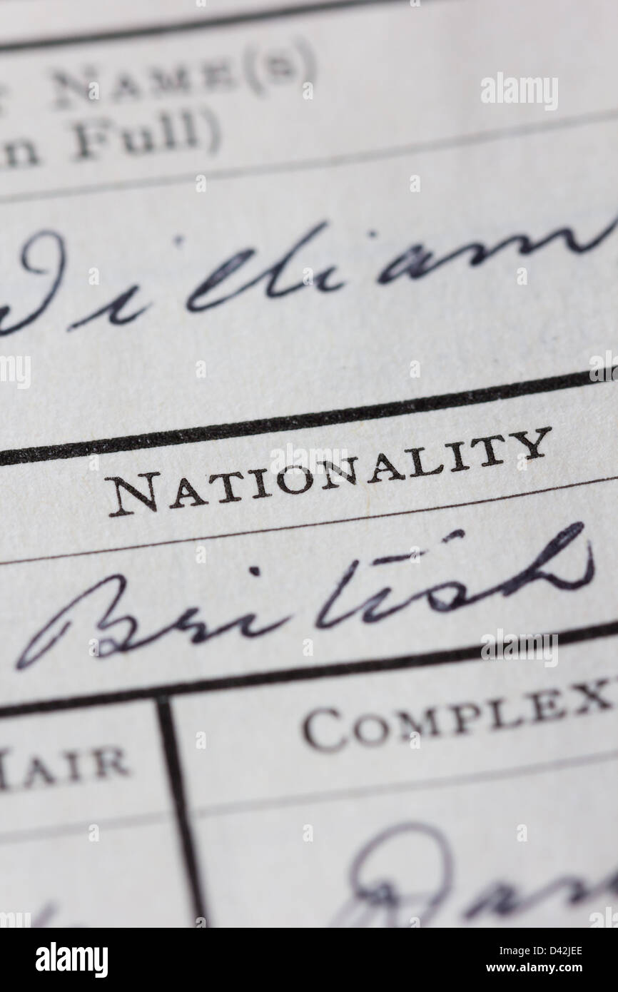 Nationality documents indicating British subject Stock Photo - Alamy