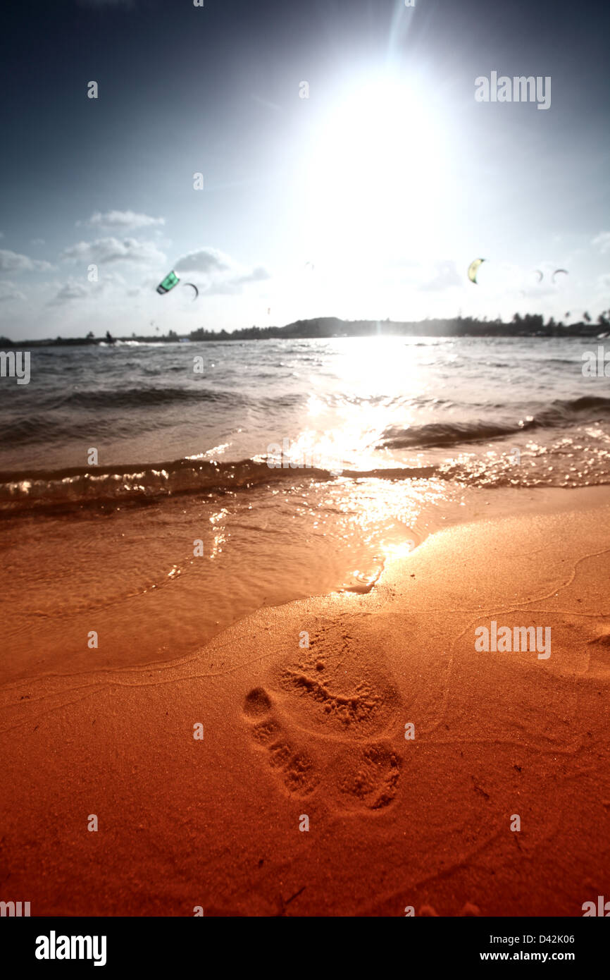 ocean footprints on sand near water Stock Photo - Alamy