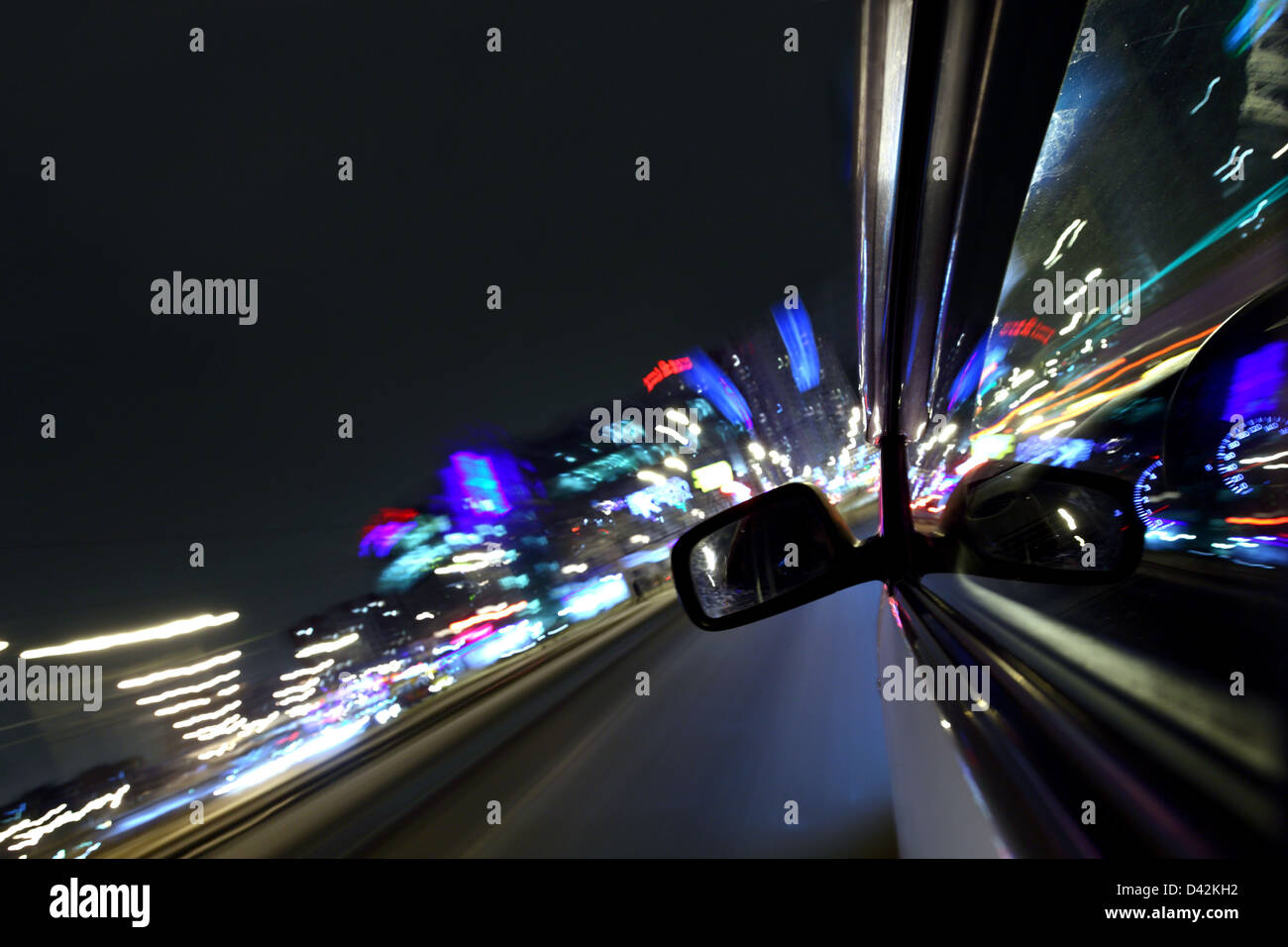 car fast drive on highway in night Stock Photo - Alamy