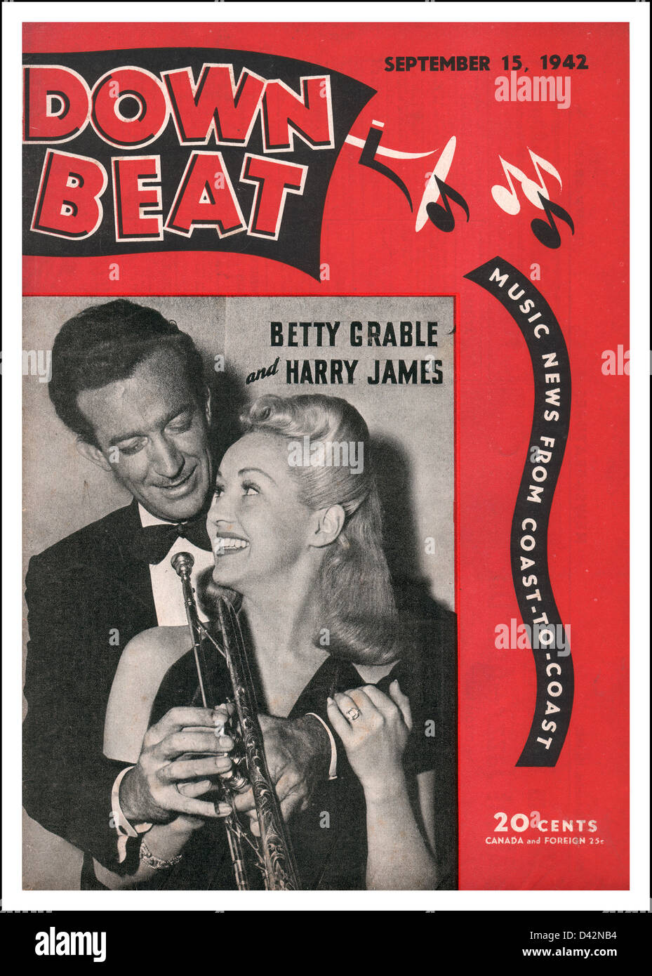 The cover of the September 15, 1942 issue of Down Beat Magazine with ...