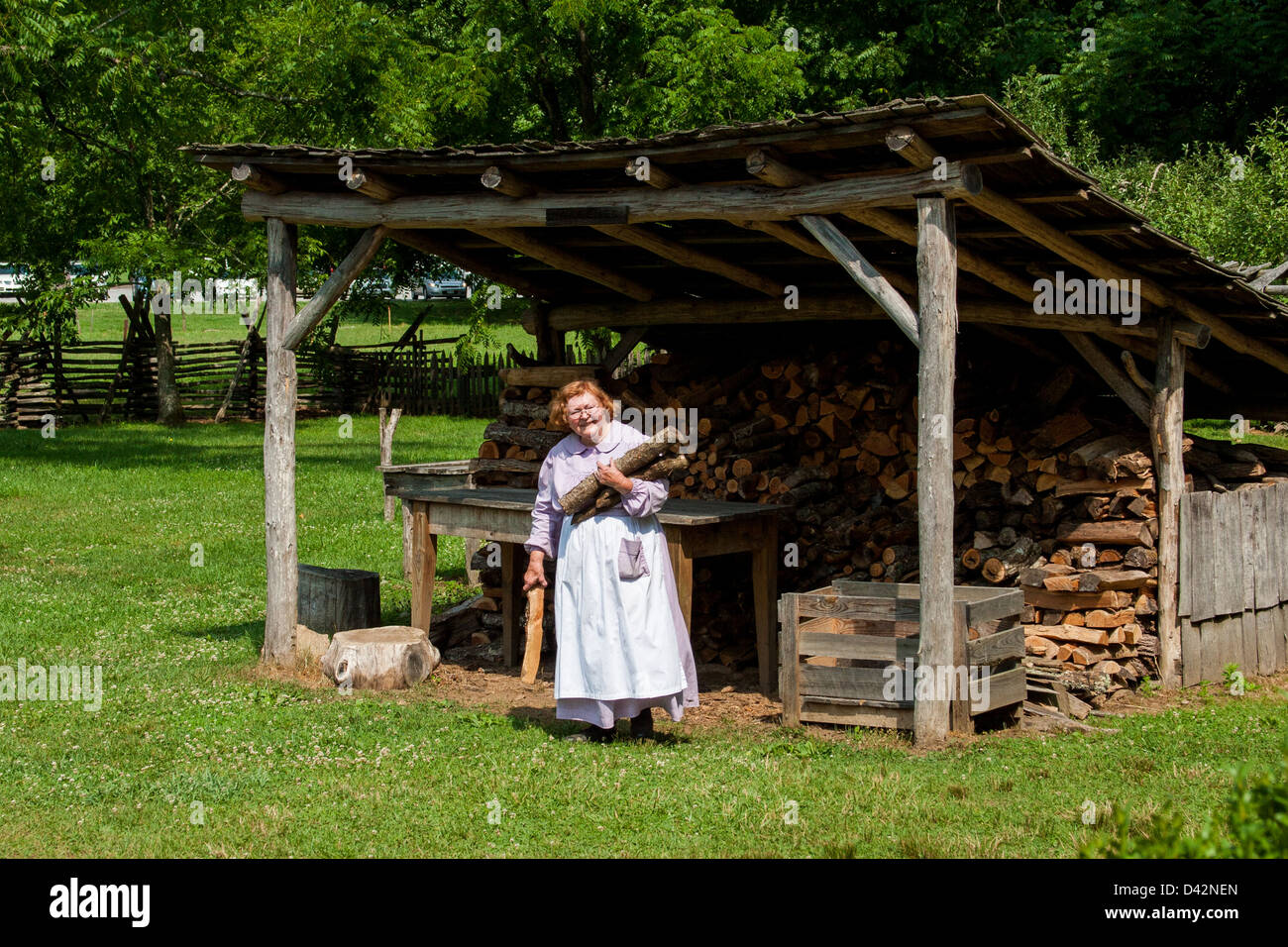 Farm Woman Carrying Wood Stock Photo - Alamy