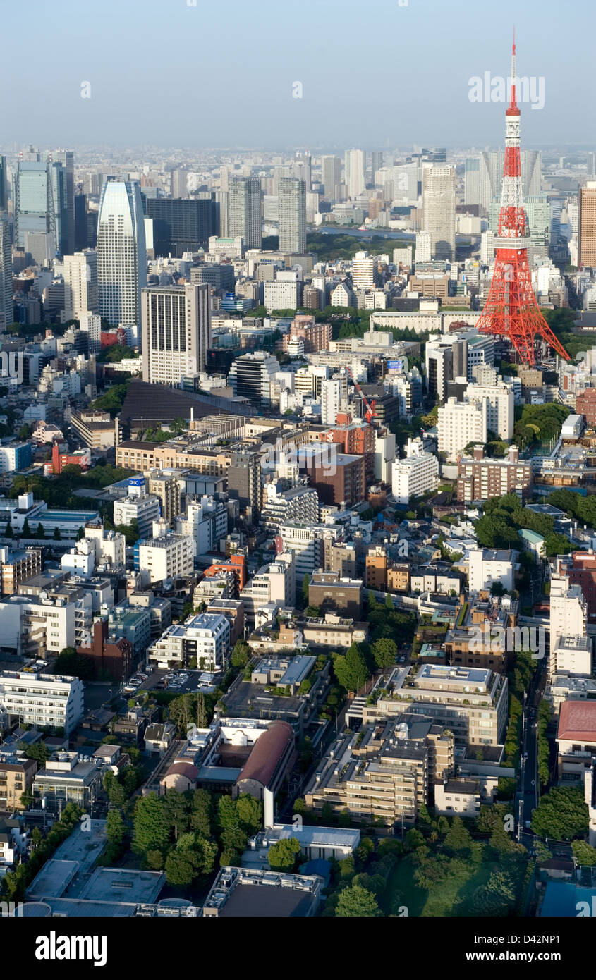 Daytime aerial view of metropolitan downtown Tokyo city skyline with ...