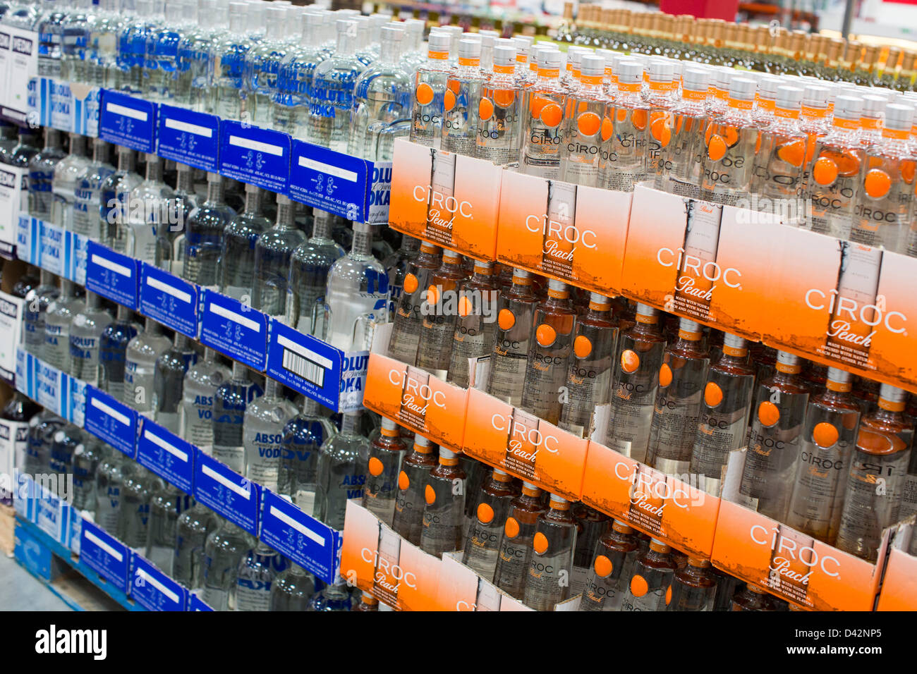 Ciroc and Absolut vodka on display at a Costco Wholesale Warehouse Club ...