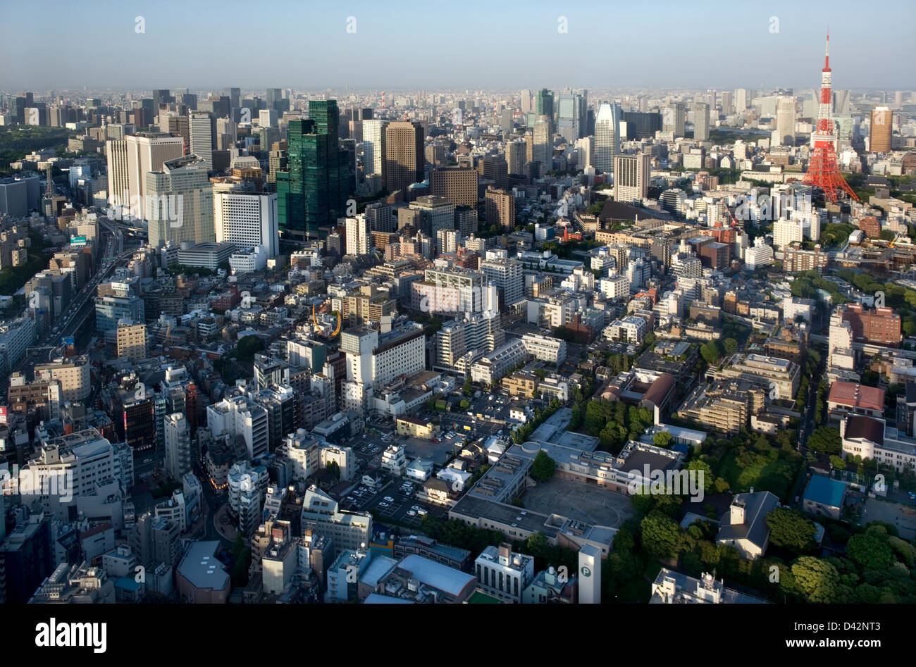 Daytime aerial view of metropolitan downtown Tokyo city skyline with ...