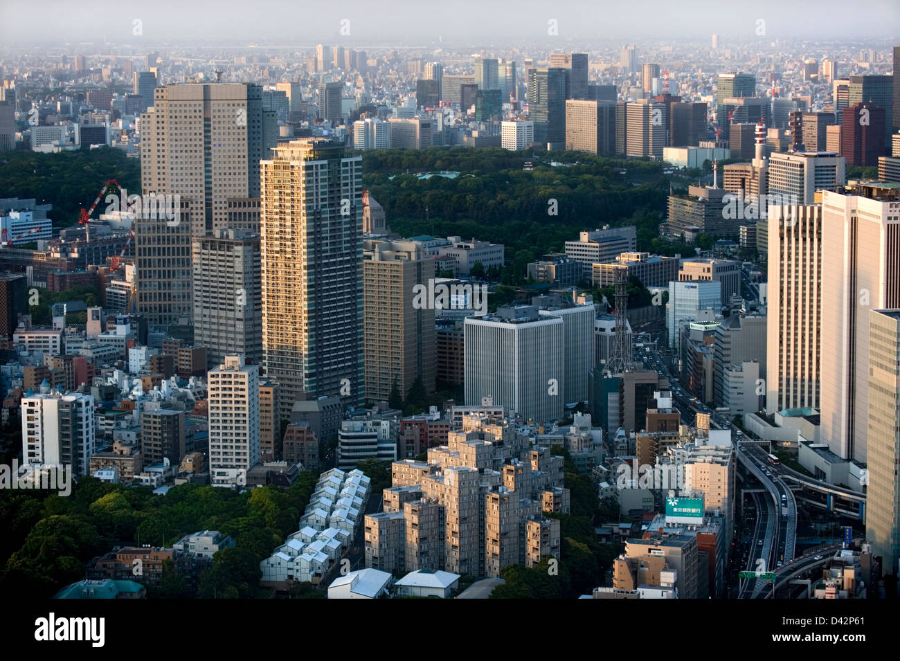 Daytime aerial view of metropolitan downtown Tokyo city skyline with ...