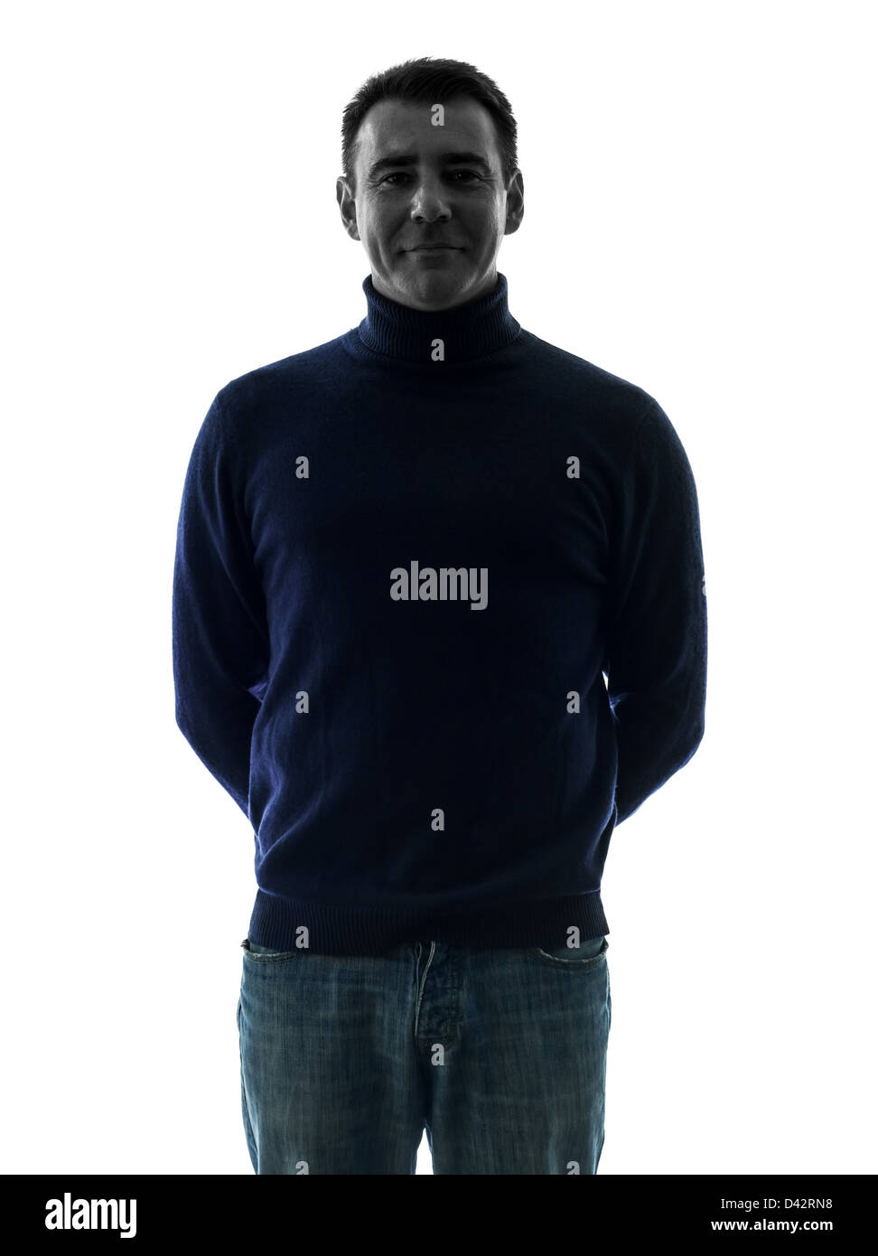 one man smiling friendly portrait in silhouette studio isolated on ...