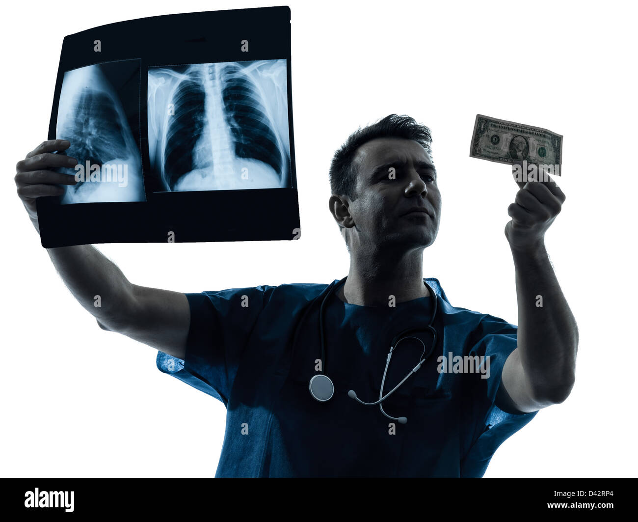 one man doctor surgeon medical worker dollar bill silhouette isolated ...