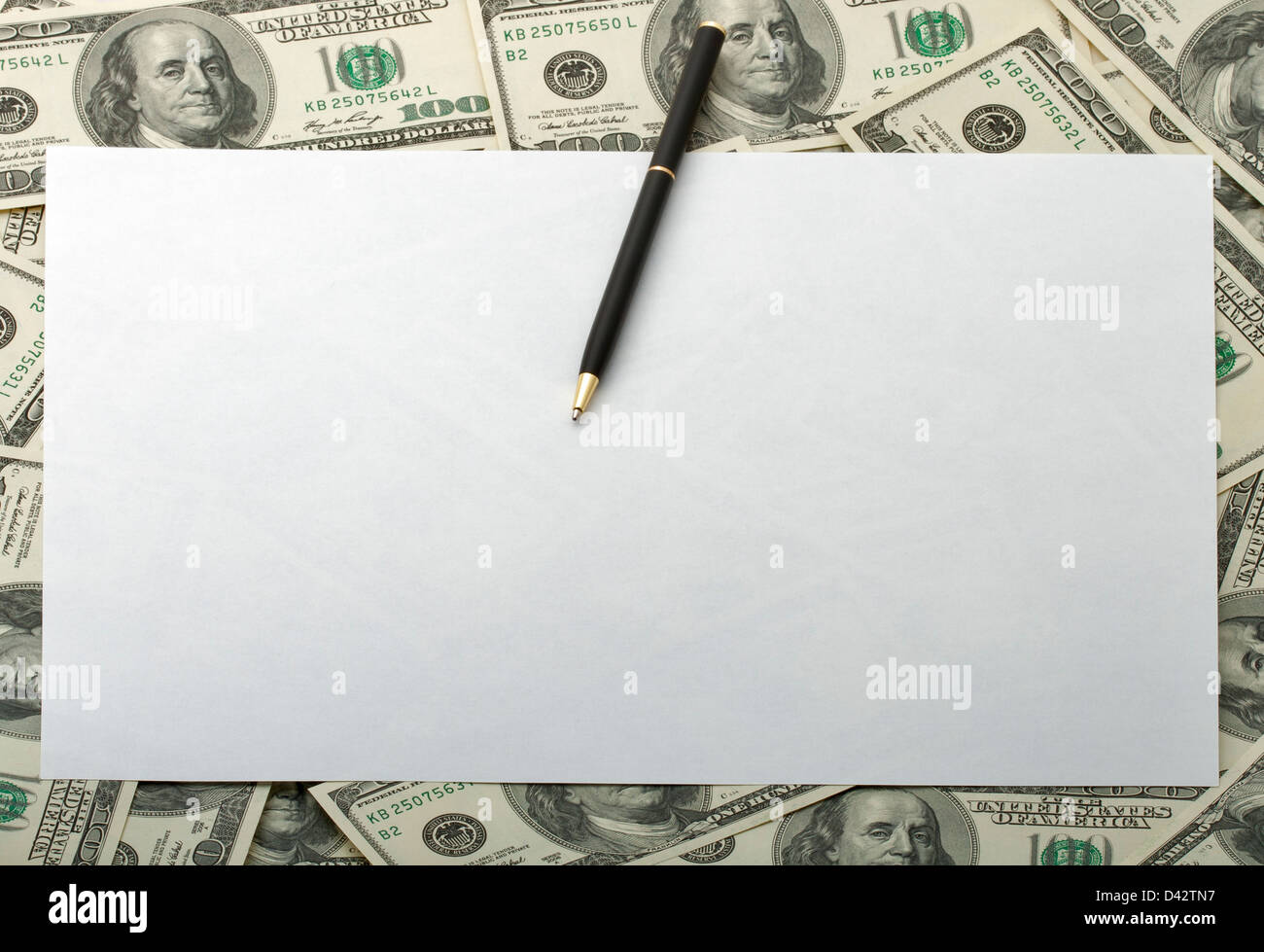 Frame of American 100 USD banknotes with black pen. Space for copy ...
