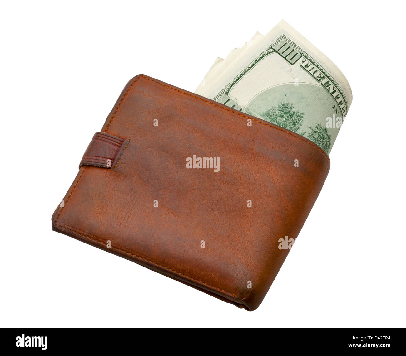Brown leather wallet full of money isolated on white Stock Photo - Alamy