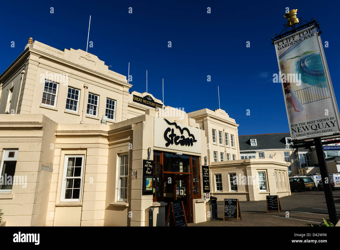 The entrance to the Steam Bar in Newquay Stock Photo - Alamy
