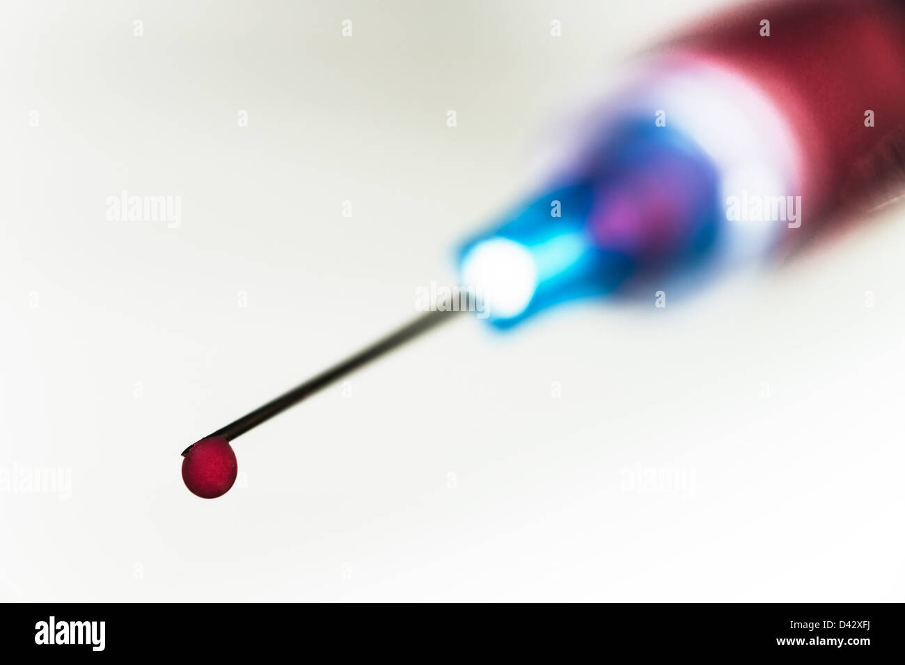 Close up of syringe needle point with drop of blood Stock Photo - Alamy