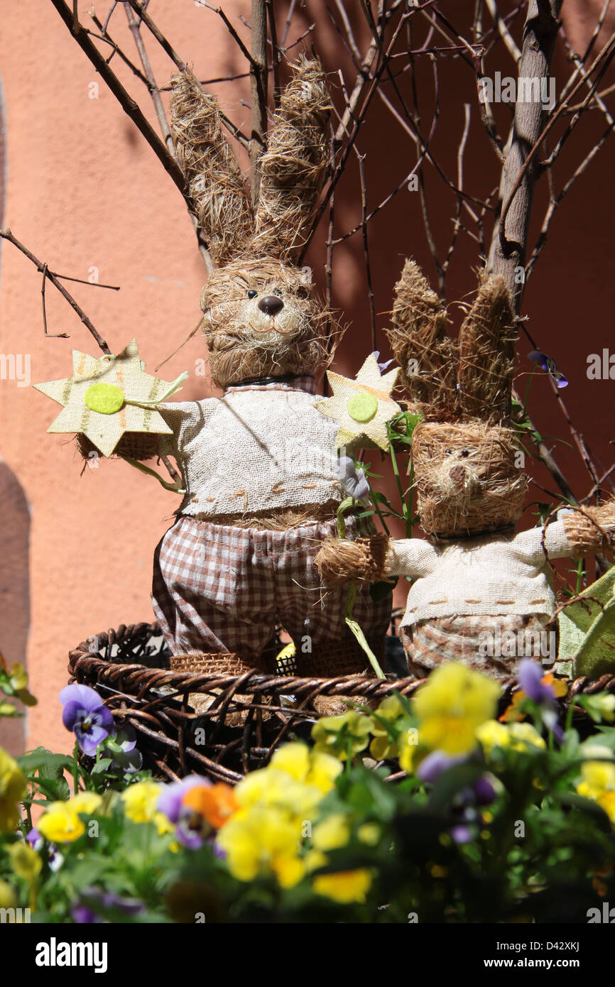 Easter decoration, bunny made of straw in Riquewihr, Alsace, France ...