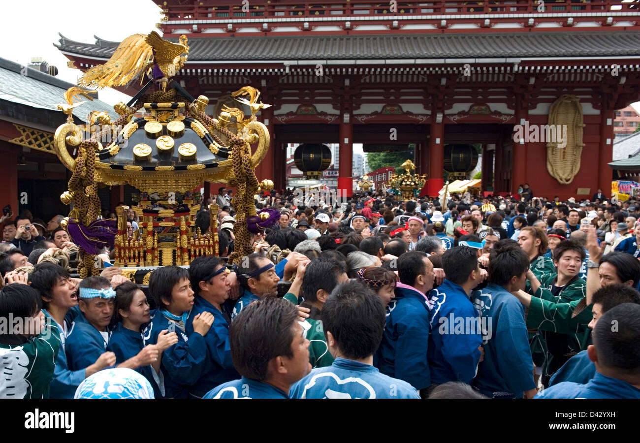 Gold decorated sacred mikoshi portable shrine carried around Sensoji ...