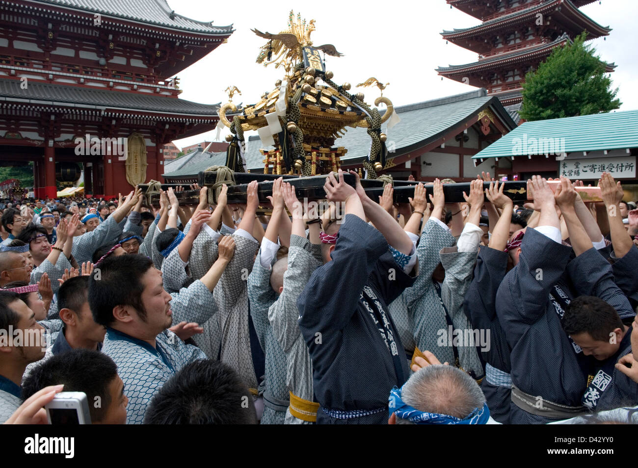 Gold decorated sacred mikoshi portable shrine carried around Sensoji ...