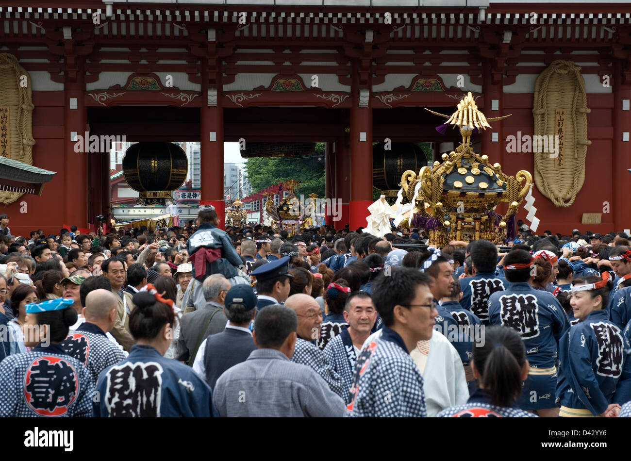 Gold decorated sacred mikoshi portable shrine carried around Sensoji ...