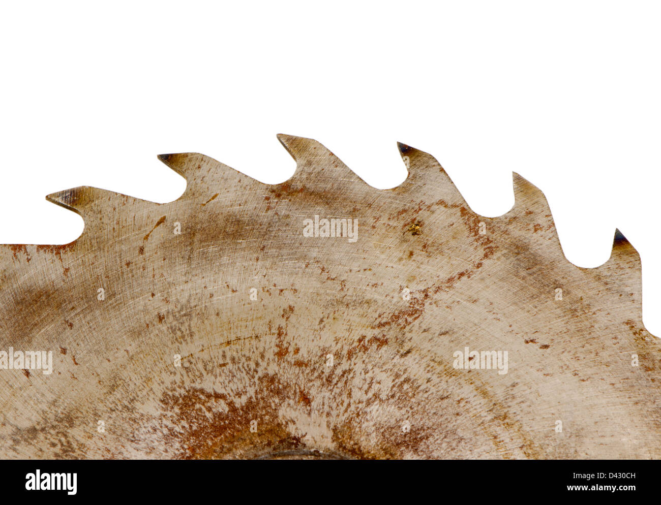 retro rusty circular saw disk teeth part closeup isolated on white ...