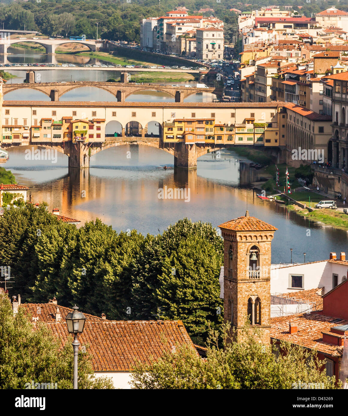 Panoramic view of Ponte Vecchio (Old Bridge) with dusk light Stock ...