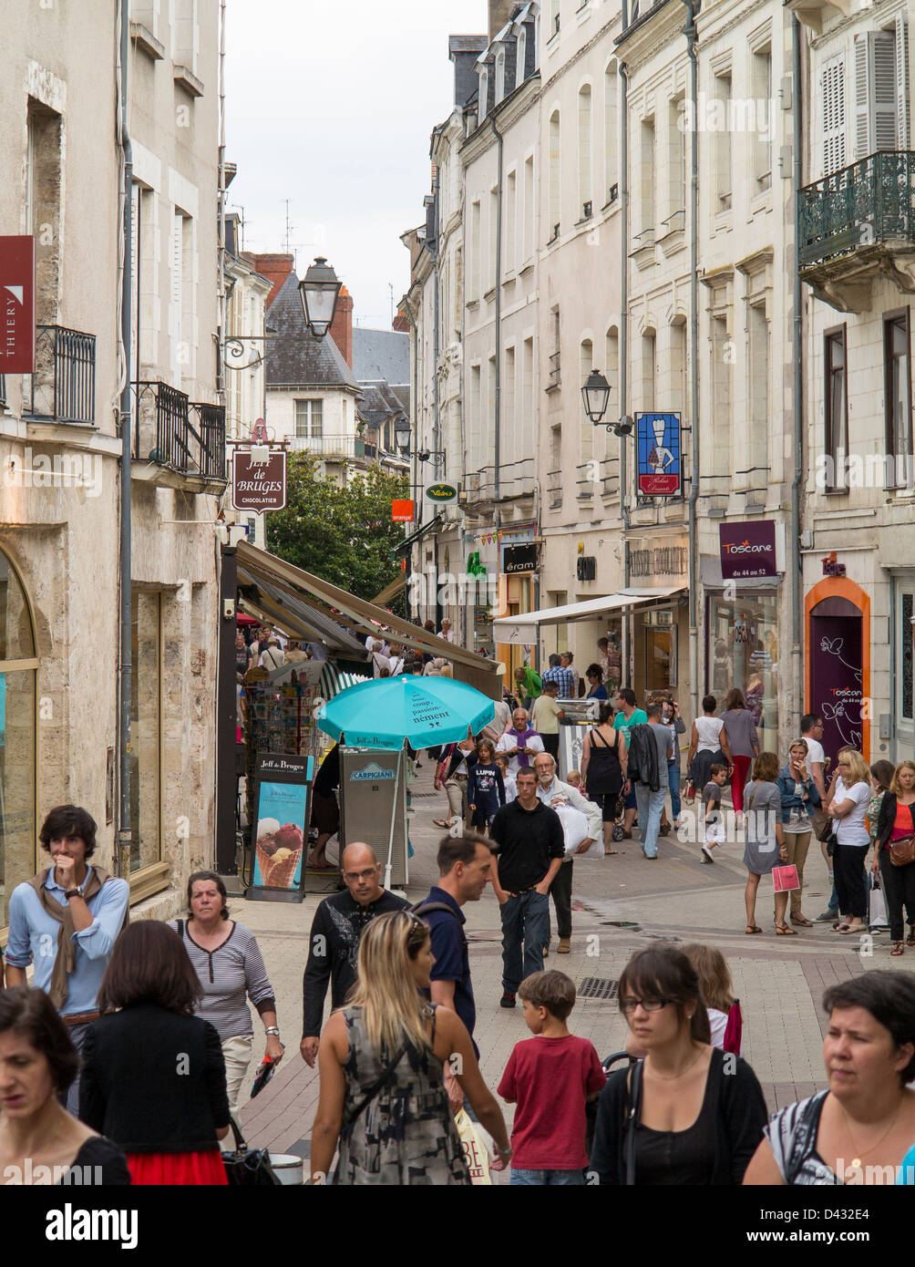 A shopping street, Rue de Commerce, in the centre of the town of Blois ...