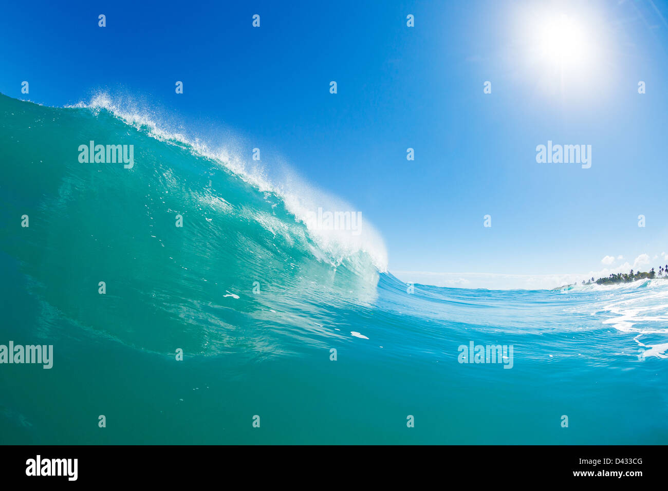 Blue Ocean Wave and Sunny Blue Sky Stock Photo - Alamy