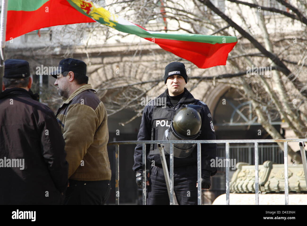 Sofia, Bulgaria; 03/03/2012. Policeman in riot gear in front of the ...