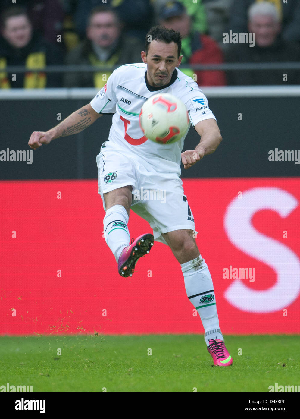Hanover's Sergio Pinto plays the ball during the German Bundesliga ...