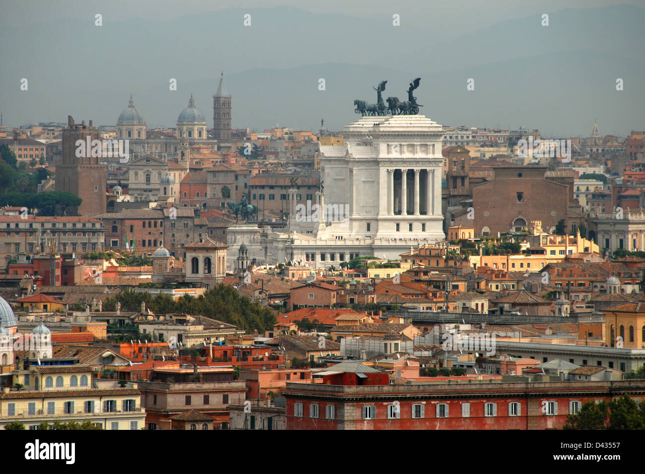 Skyline of Rome with rooftops, towers and the Vittorio Emanuelle ...