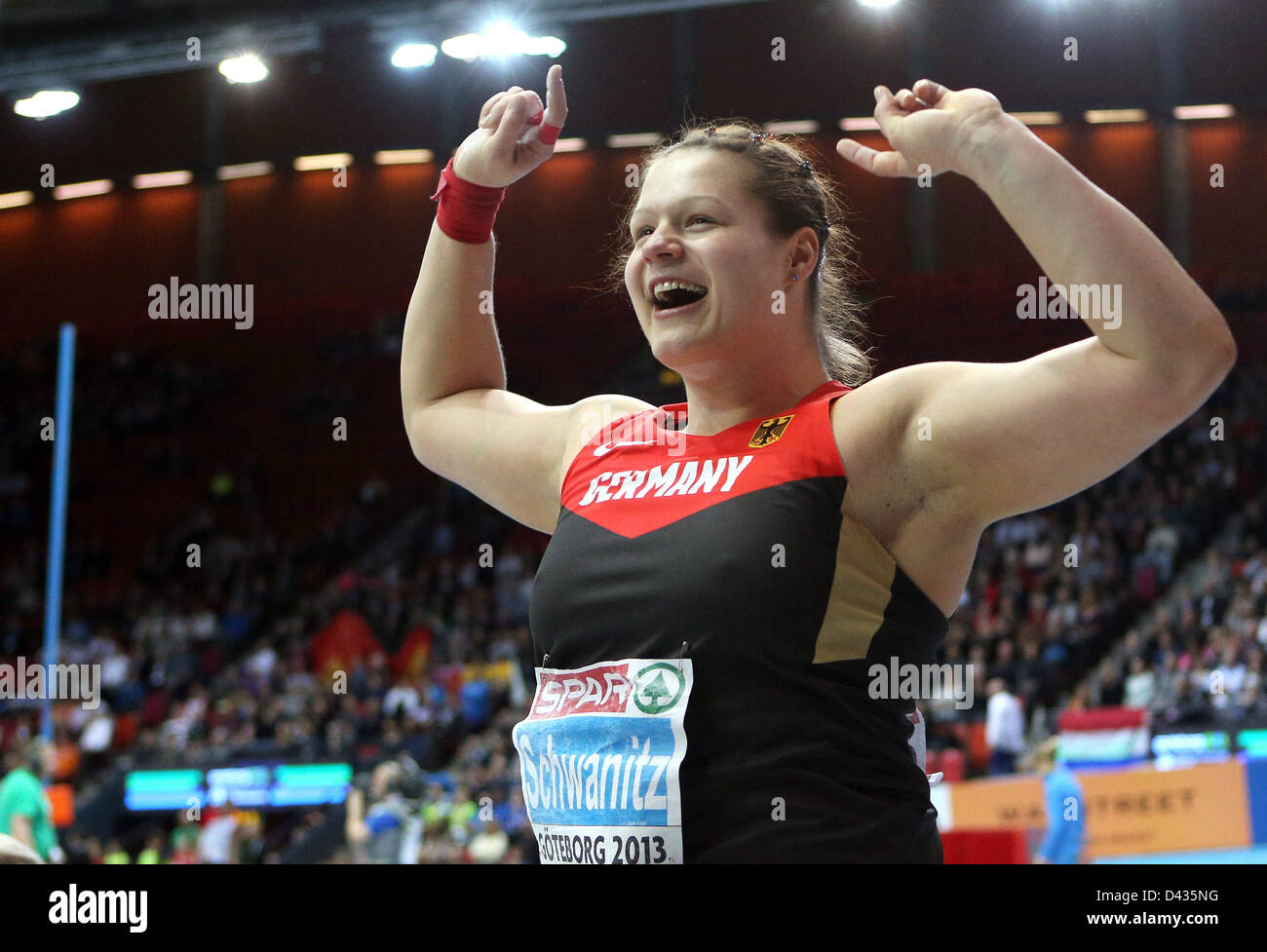 Germany's Christina Schwanitz celebrates her victory in the women's ...