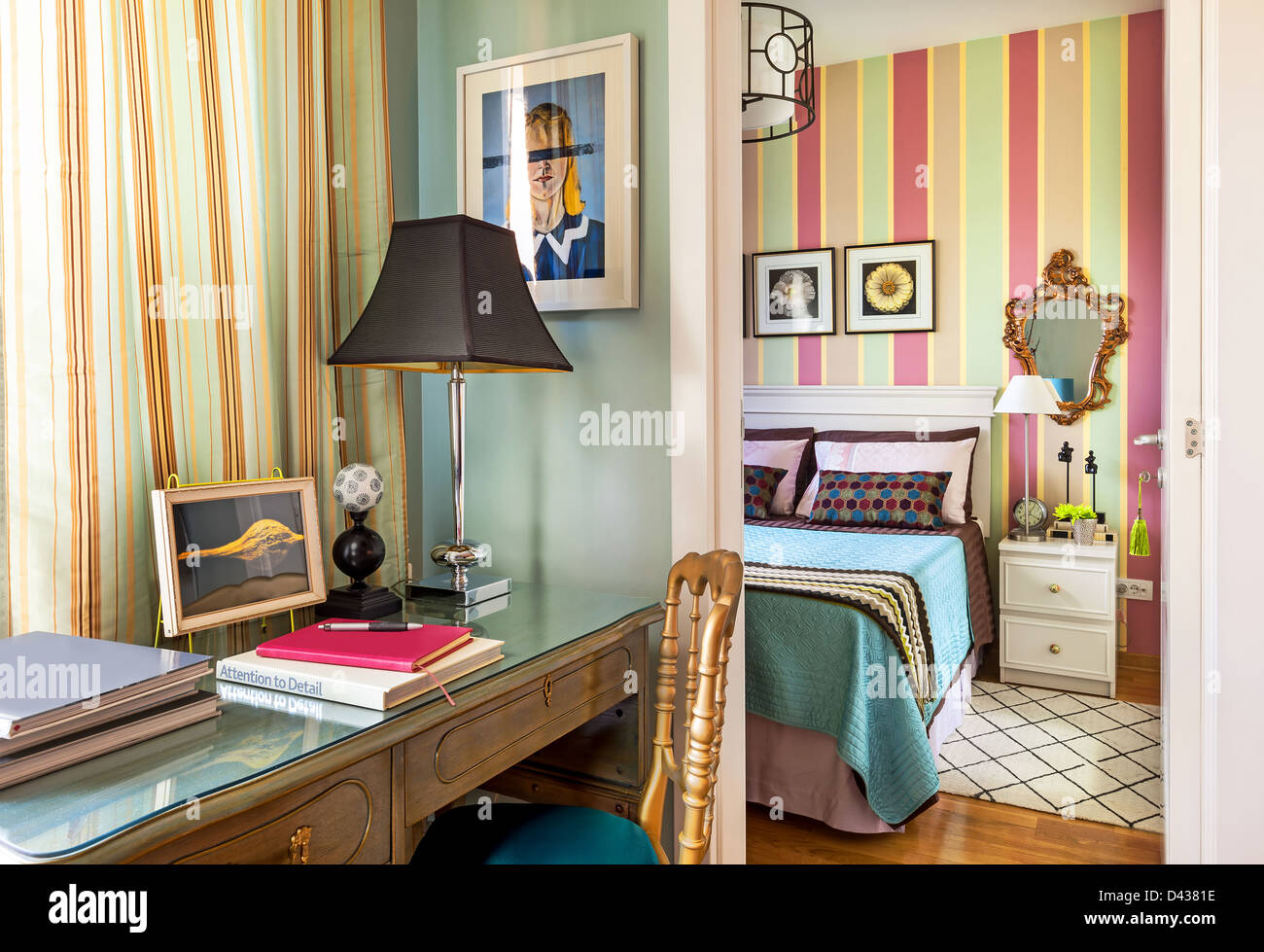 Living room interior in retro style full of colors Stock Photo - Alamy