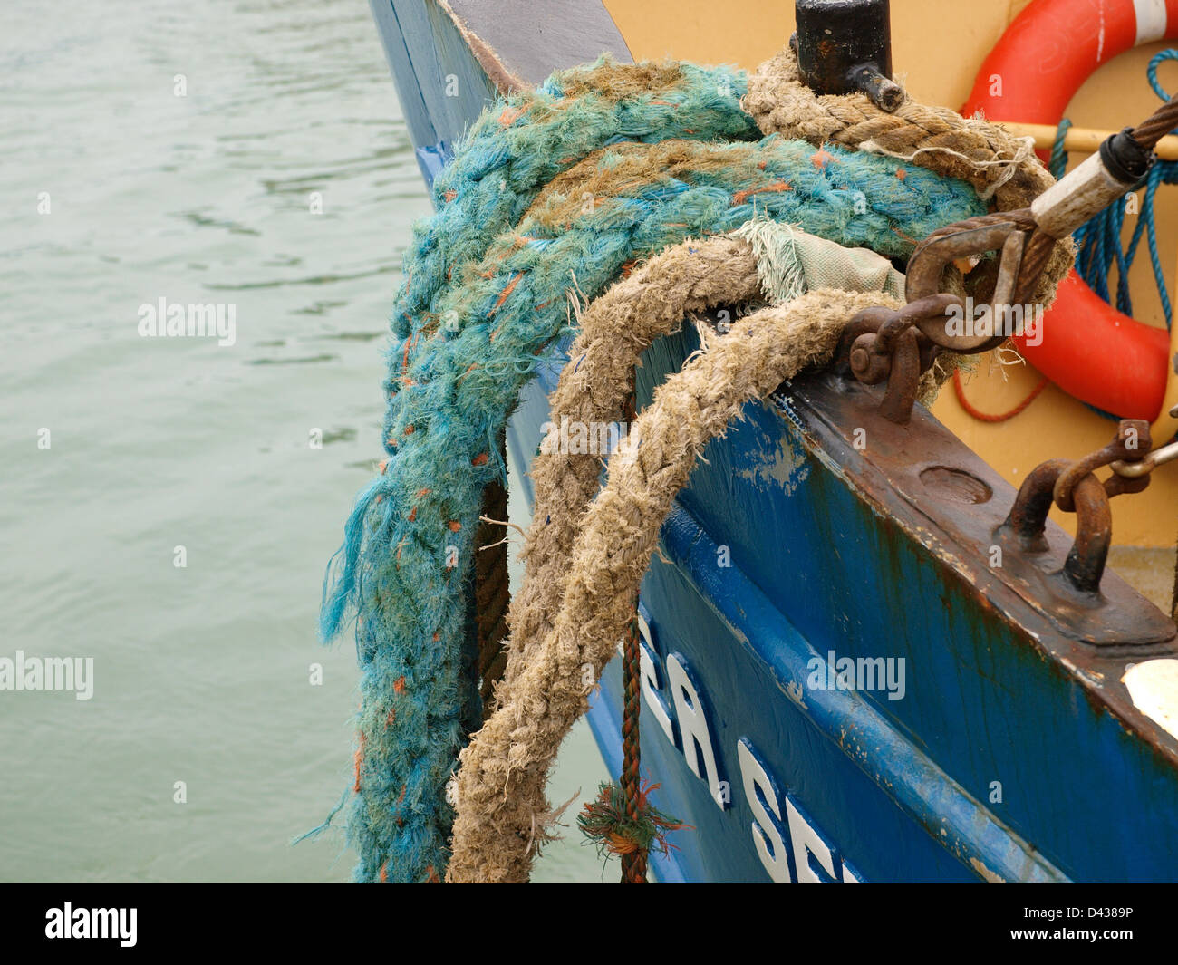 Ropes over port side of ship Stock Photo - Alamy