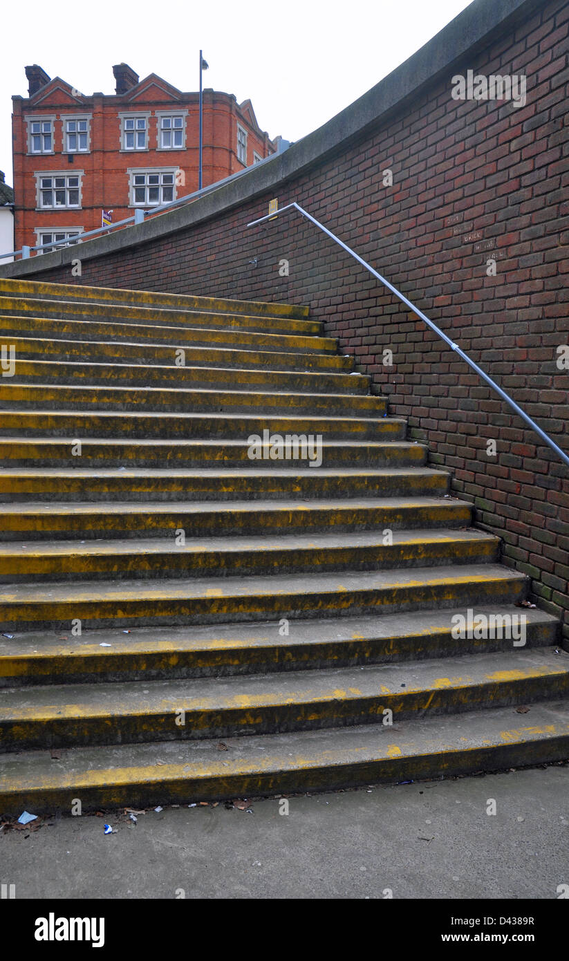 Steps leading up from an underground walkway in Maidstone town centre ...