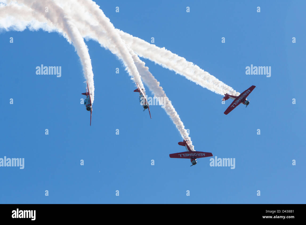 The Aeroshell aerobatic team fly in formation at the Stuart Air Show ...