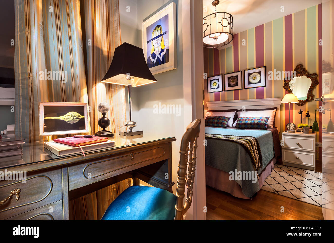 Living room interior in retro style full of colors Stock Photo - Alamy