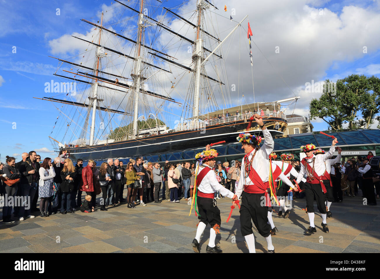 Morris dancers, traditional English folk dancers perform in front the ...