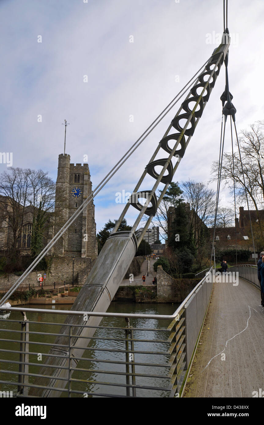 Millennium Bridge over the Medway at Maidstone leading to All Saints ...
