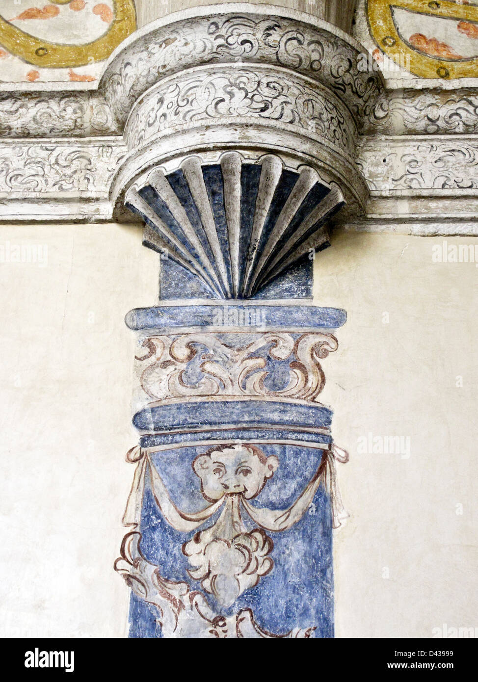 fluted plaster capital tops whimsical painted fresco trompe l'oeil ...