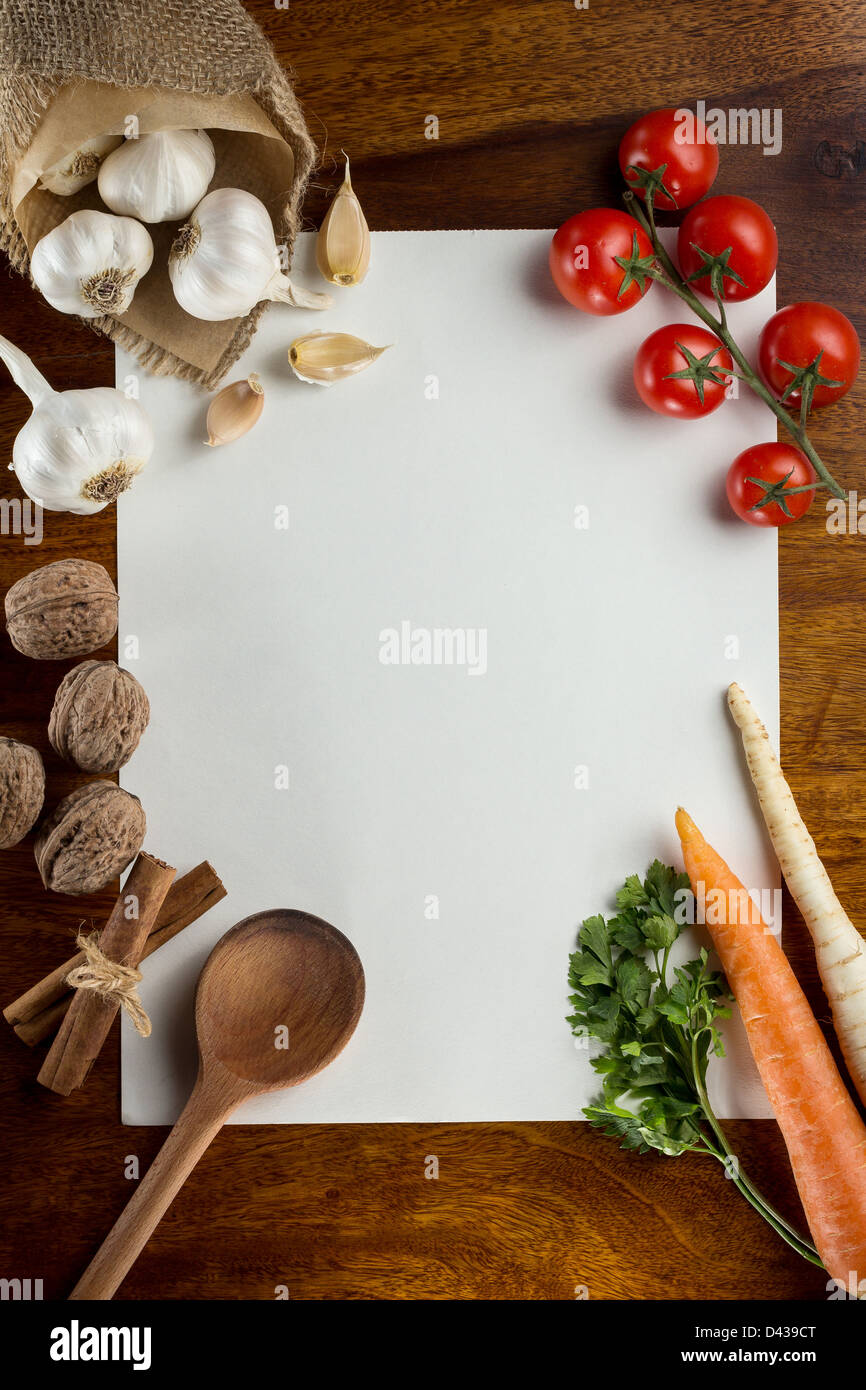 Fresh vegetables and spices with paper for notes Stock Photo - Alamy