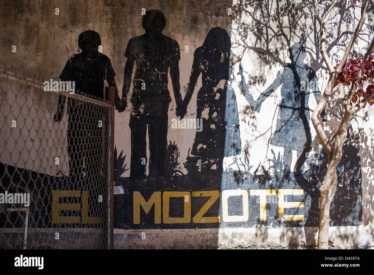 A wall mural depicting the memorial at El Mozote at the Civil war ...