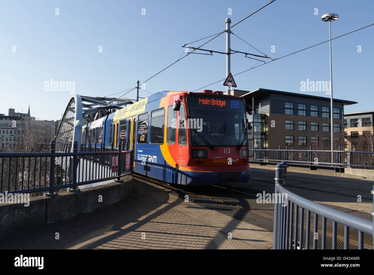Sheffield Supertram Tram at the bottom of commercial street Park square ...