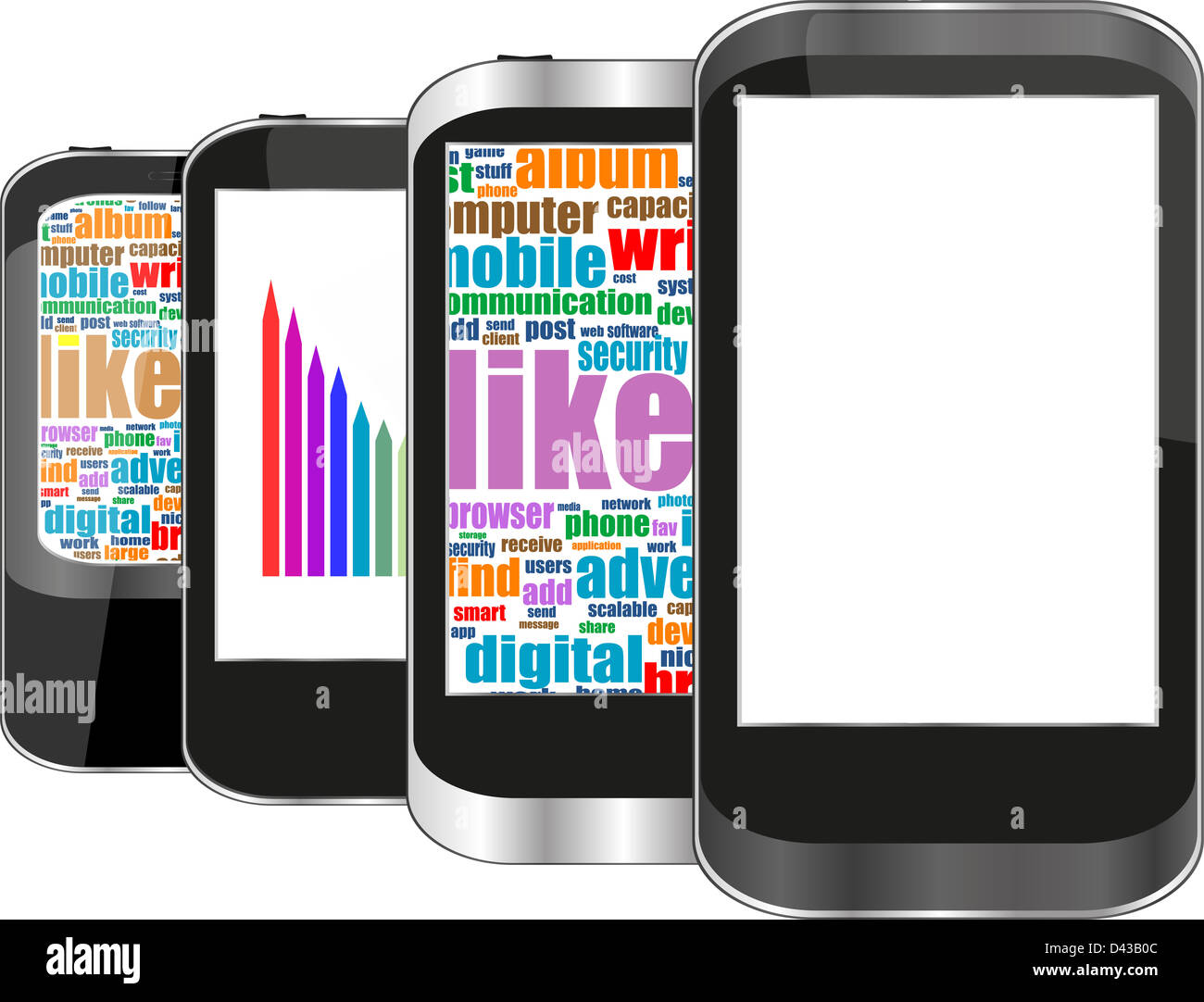 Set of touchscreen smartphones isolated on white background Stock Photo ...