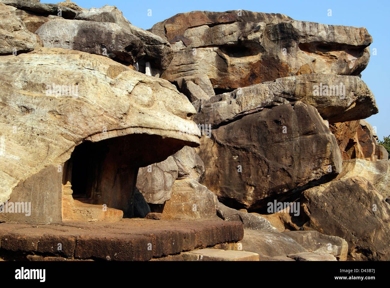 Rock Cut caves and Cave Entrance view in udayagiri Hills Orissa India ...
